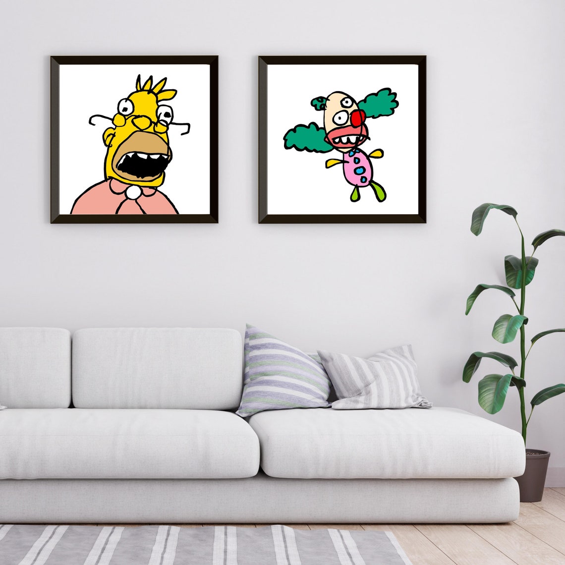 The Simpsons Grandpa Simpson & Krusty the Clown, Digital Art Print ...