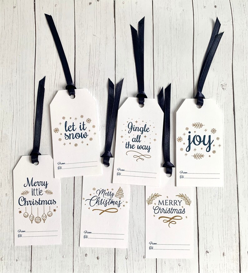 Blue and Gold Traditional Christmas Gift Tags | Set of 6 Designs ...