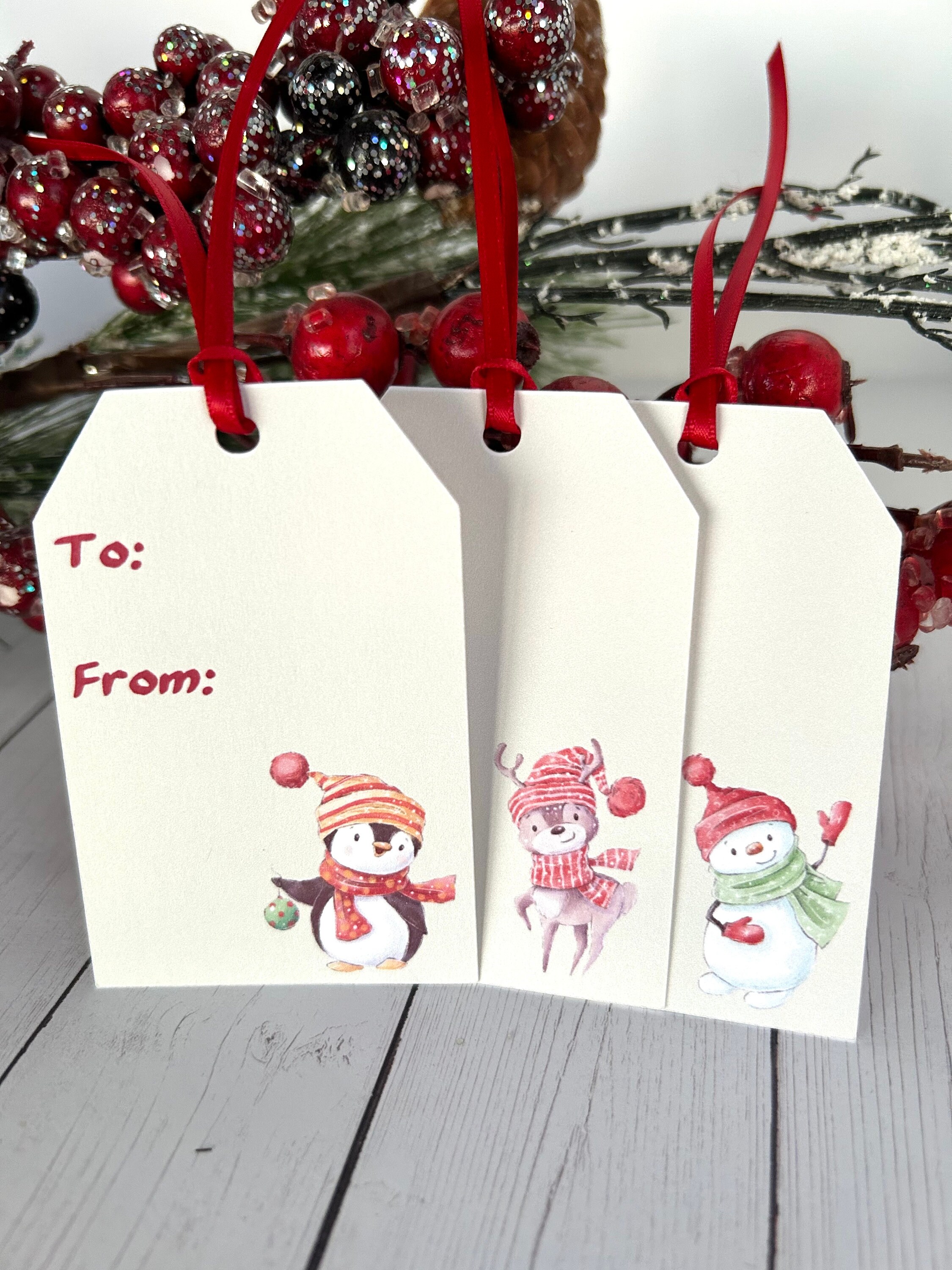 Cute Winter Critters in Hats Gift Tags 6 Designs Birthday & Christmas ...