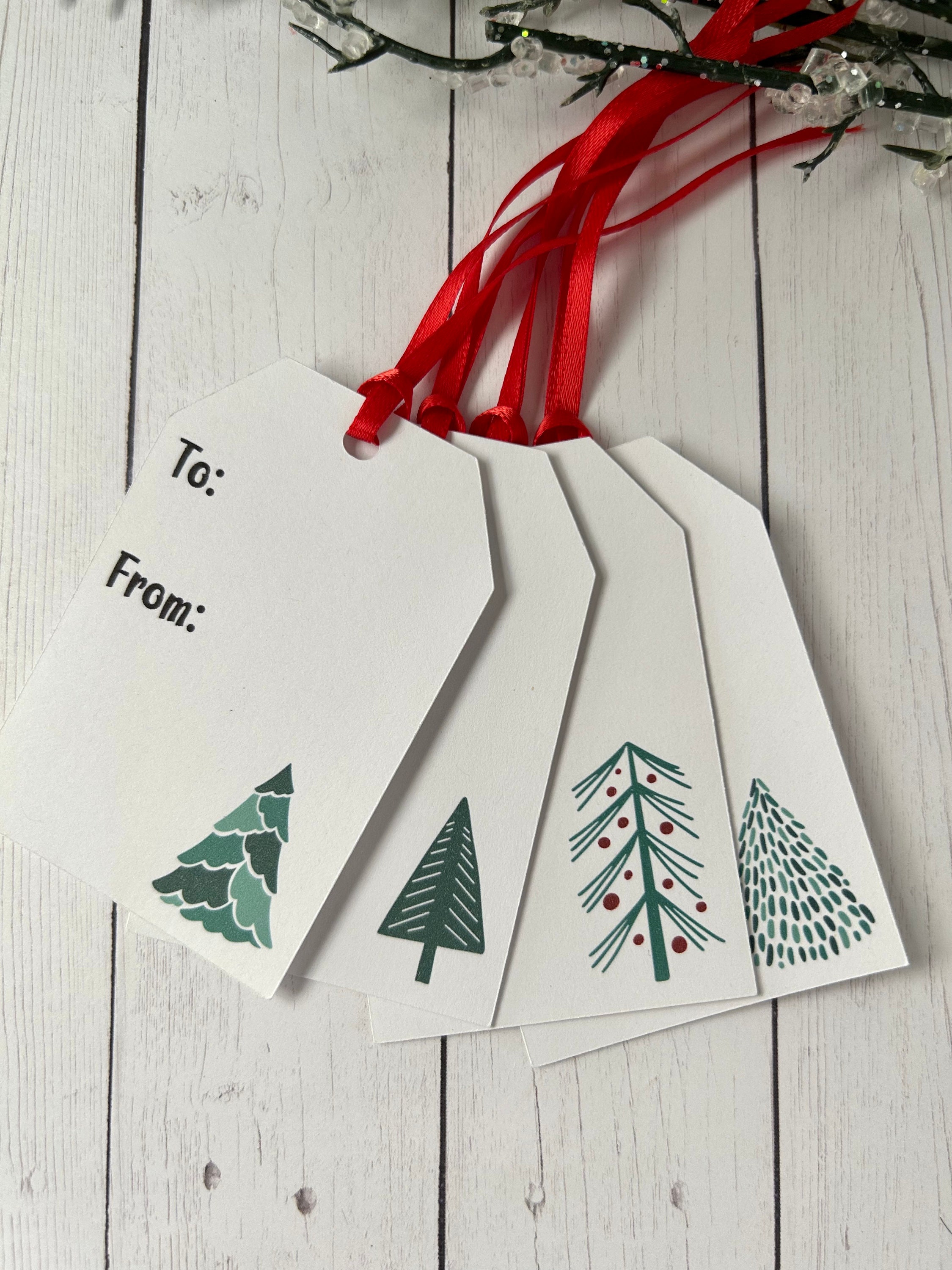 Minimal Christmas Tree Gift Tags | Set of 4 Designs | Handcrafted - Etsy