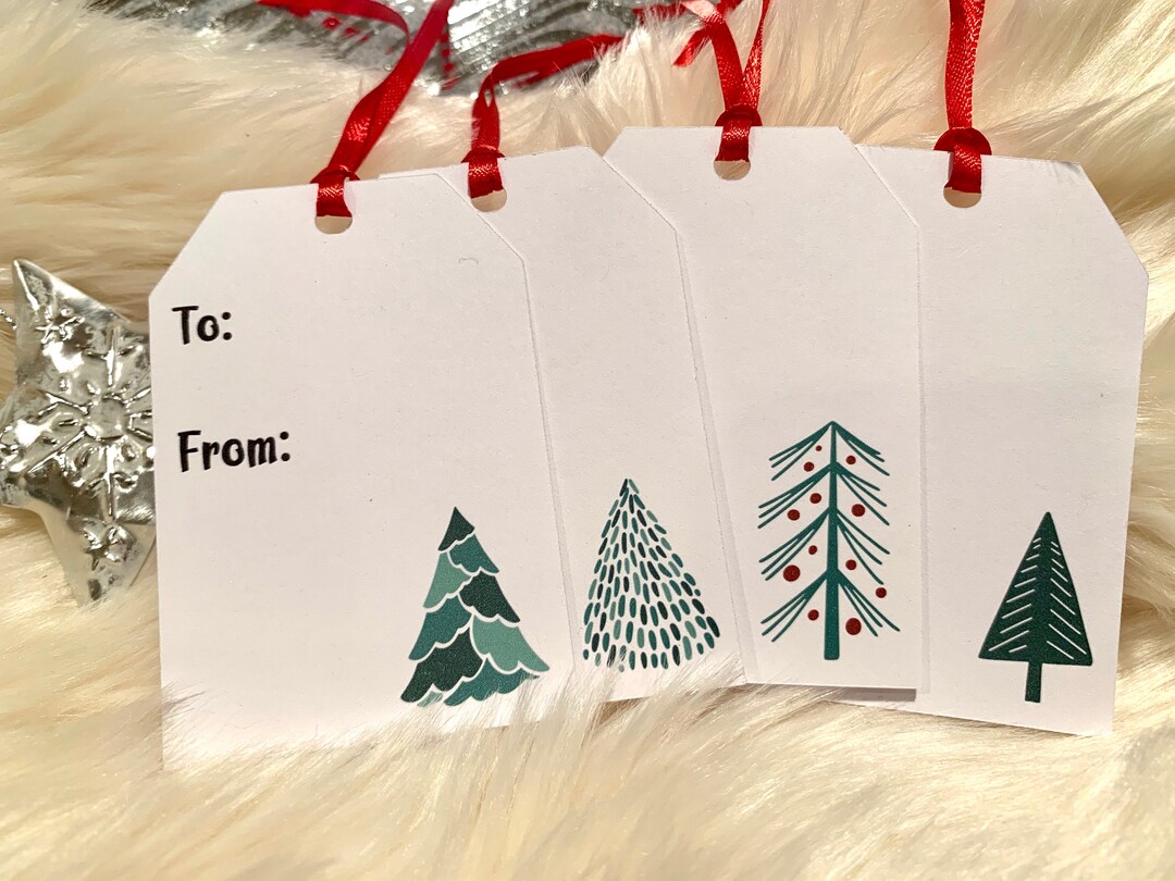Minimal Christmas Tree Gift Tags | Set of 4 Designs | Handcrafted - Etsy