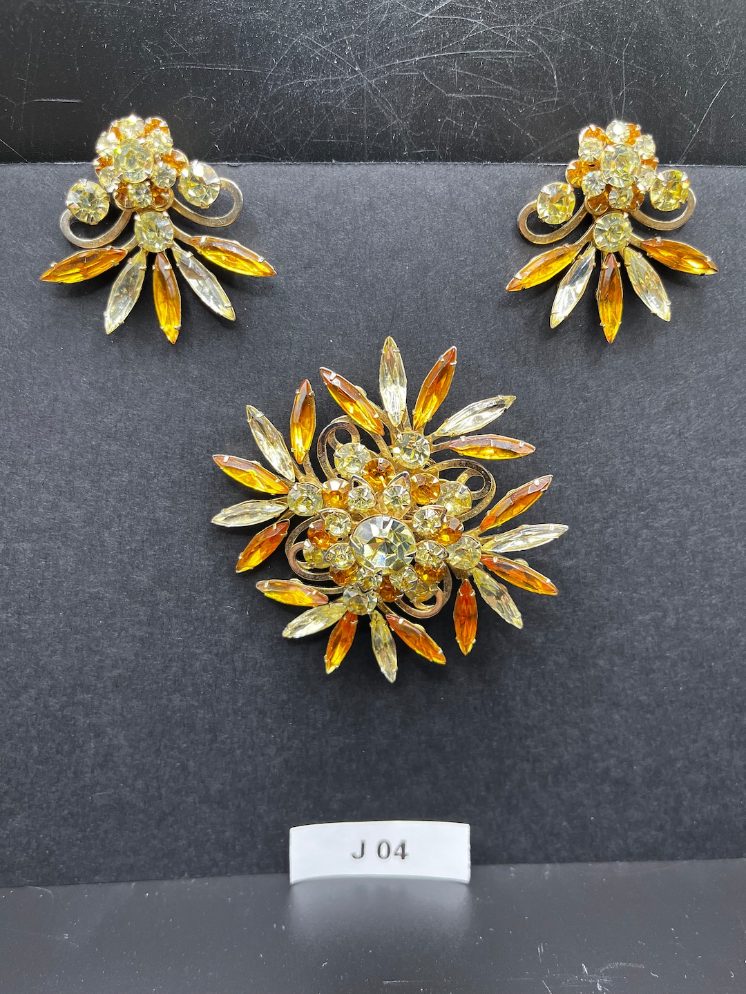 Vintage Signed Judy Lee Shades of Yellow and Gold Rhinestones Jewelry ...