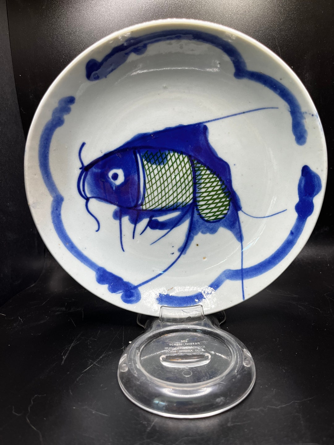 Antique Chinese Fish Plate Bowl, Set Available Blue Cobalt, Ching ...