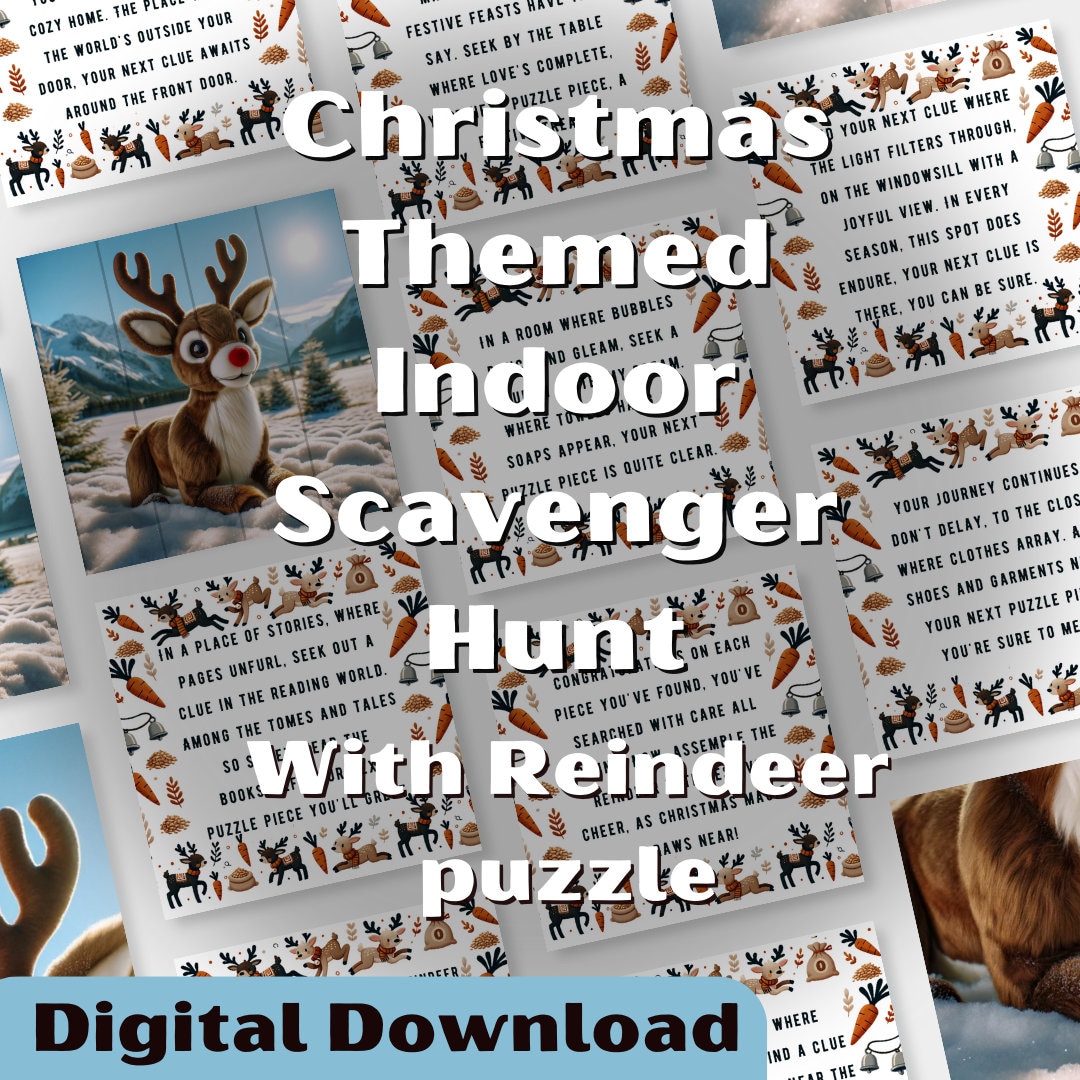 Christmas Scavenger Hunt With Reindeer Puzzle - Indoors - Riddles ...