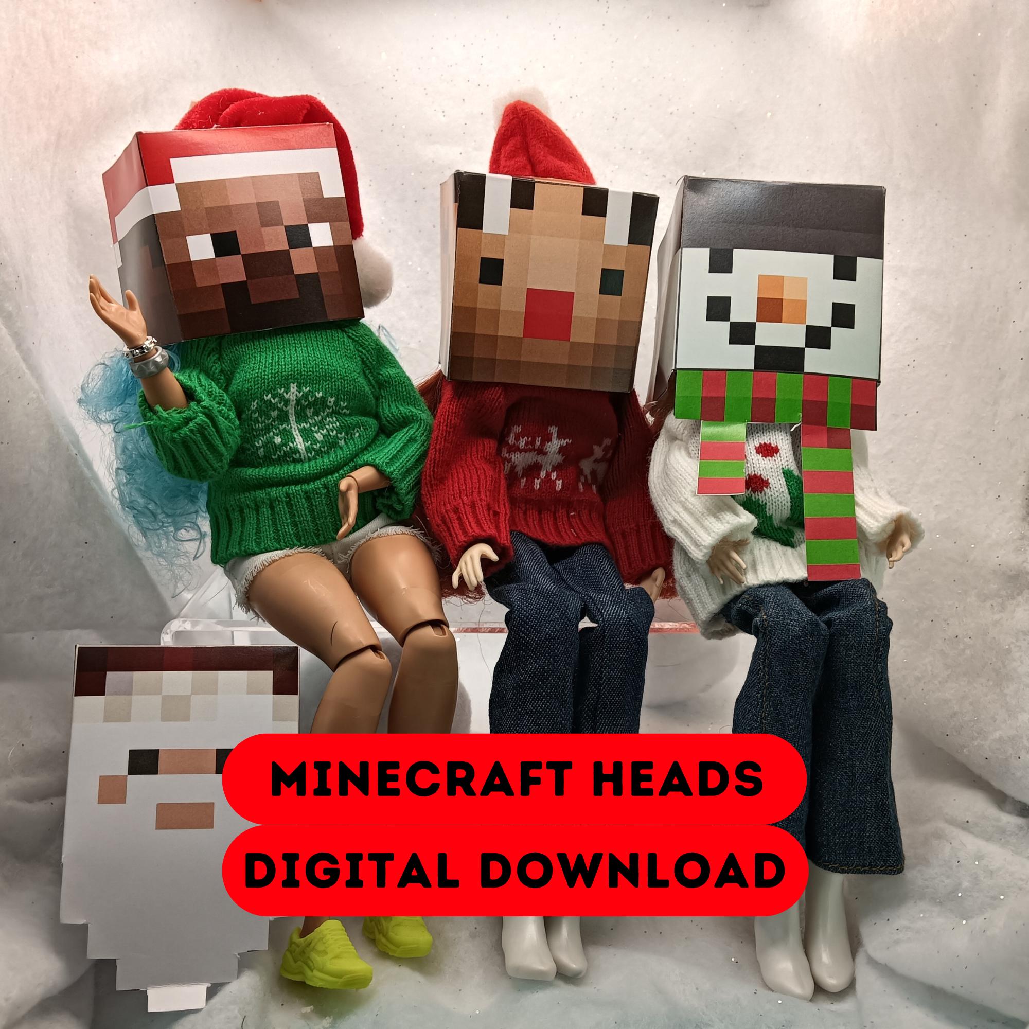 Mini Pixel Christmas Character Heads Printable – Minecraft-style Props ...