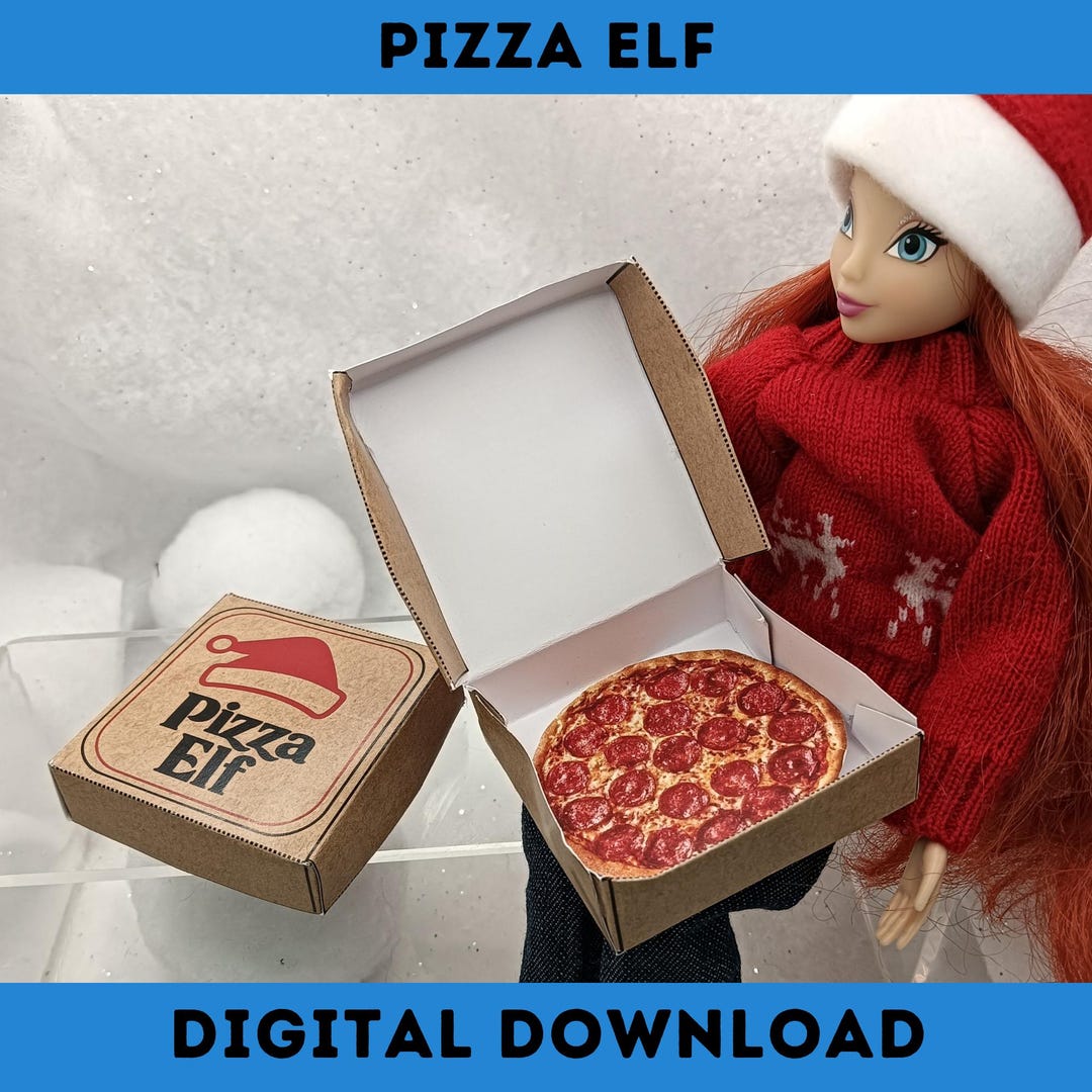 Pizza Elf Printable Set – Mini Pizza & Box – Christmas Scene Prop ...