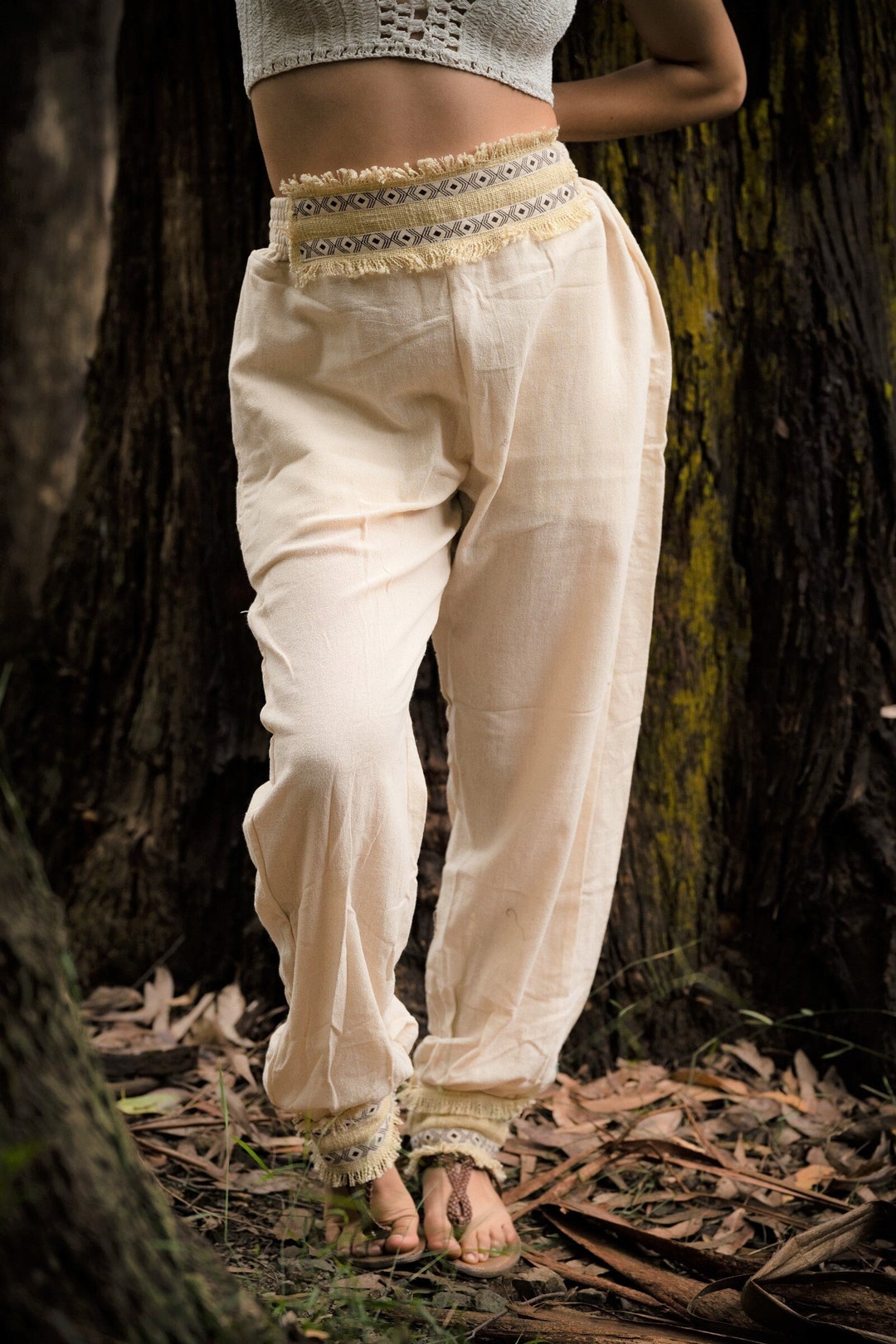 DRIFT YOGA PANTS Cream/sand Earthy Festival Boho Tribal Organic ...