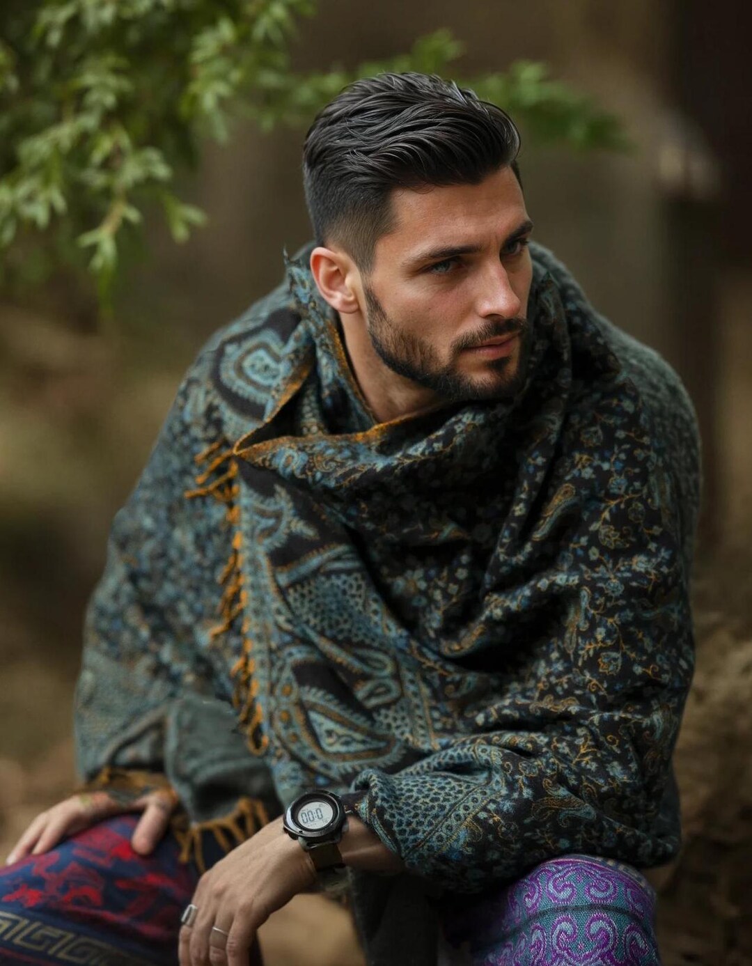 MAI SHAWL for Men - Blue Baroque - Earthy Festival Tribal Clothing ...