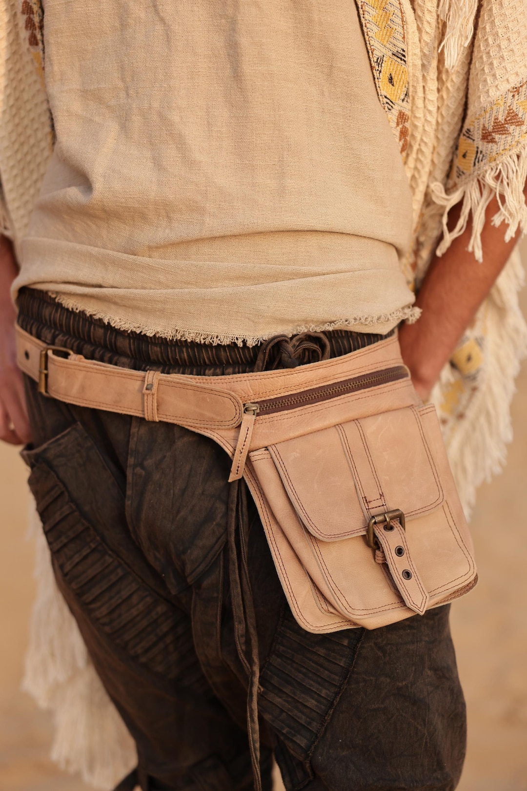 EGYPTIAN GENUINE LEATHER Locket Hip Bag Cream Handcrafted High Quality ...