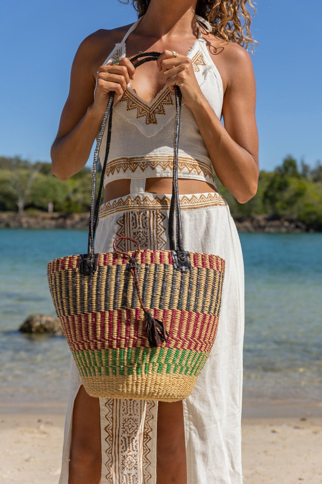 AFRICAN WOVEN Basket in Red Green - Handmade African Ethical Woven ...