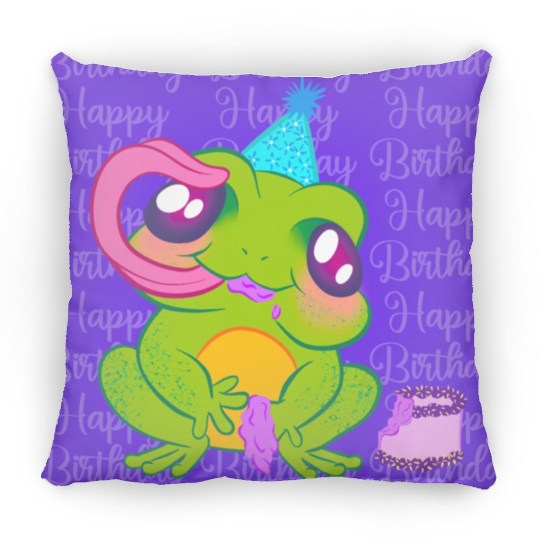 Happy Birthday Medium Square Pillow | Cute Froggy | Birthday Cake - Etsy