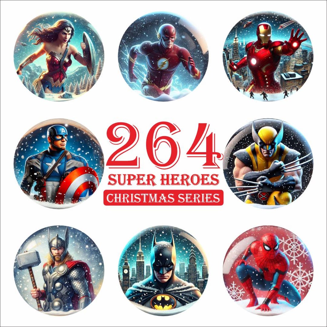 3D Round Christmas Super Heroes Series Ornament Design Xmas Bundles ...