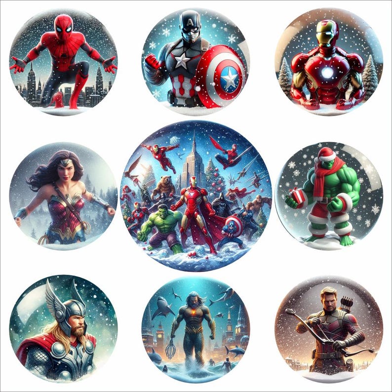 3D Round Christmas Super Heroes Series Ornament Design Xmas Bundles ...