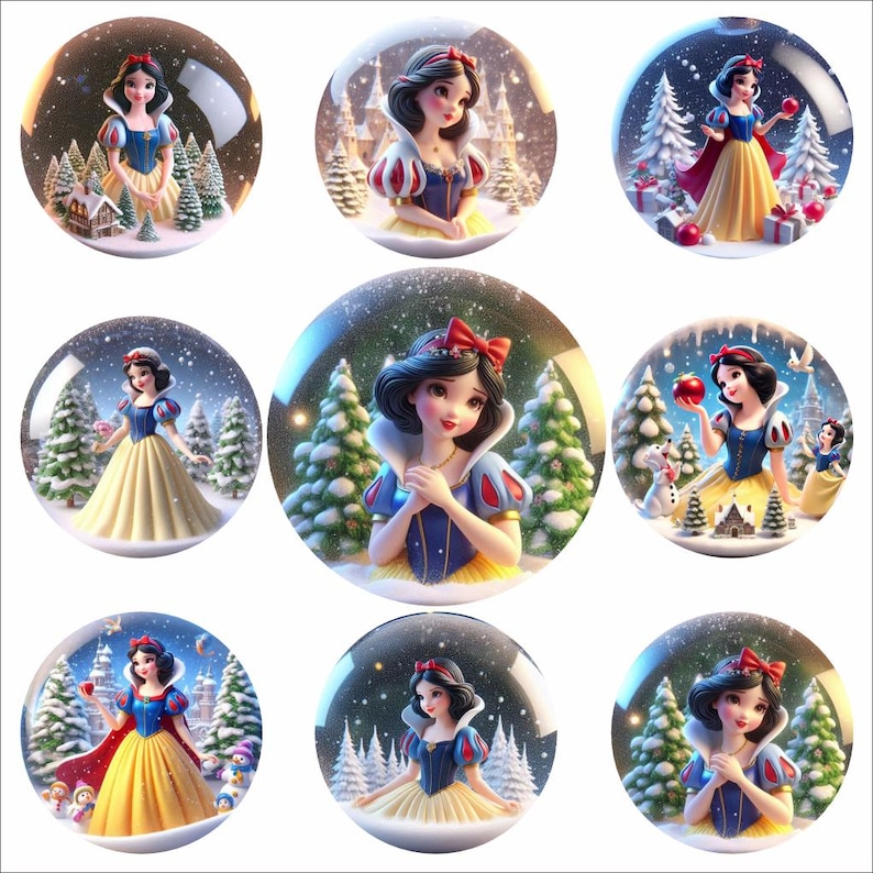 3D Round Christmas Princess Snow Globe Ornament Design Xmas Bundles ...