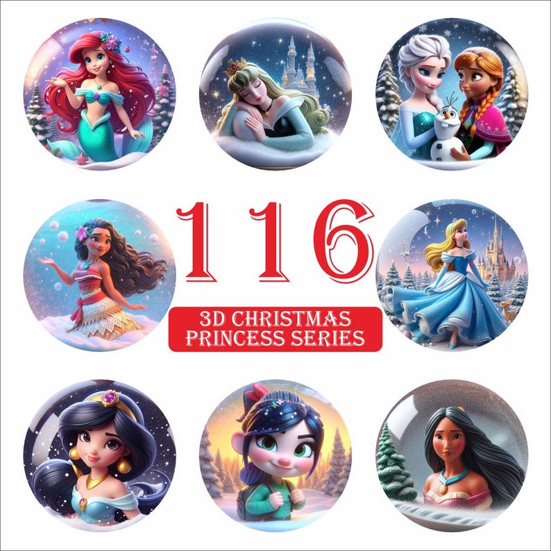 3D Round Christmas Princess Snow Globe Ornament Design Xmas Bundles ...