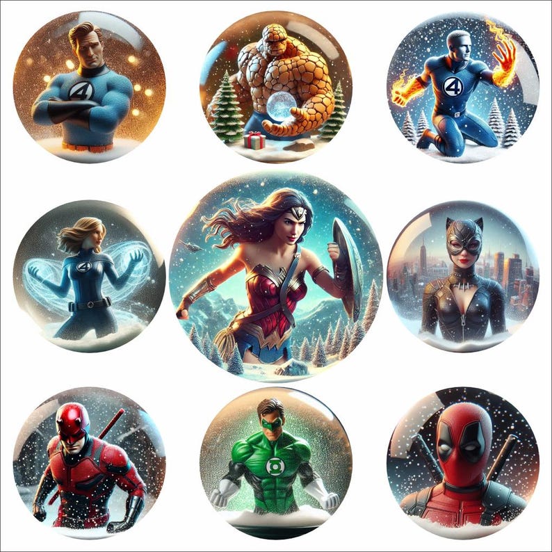3D Round Christmas Super Heroes Series Ornament Design Xmas Bundles ...