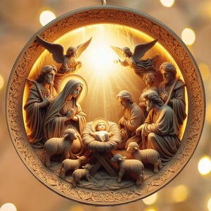 3D Nativity Series - Round Xmas Christmas Ornament Design Bundles Laser ...
