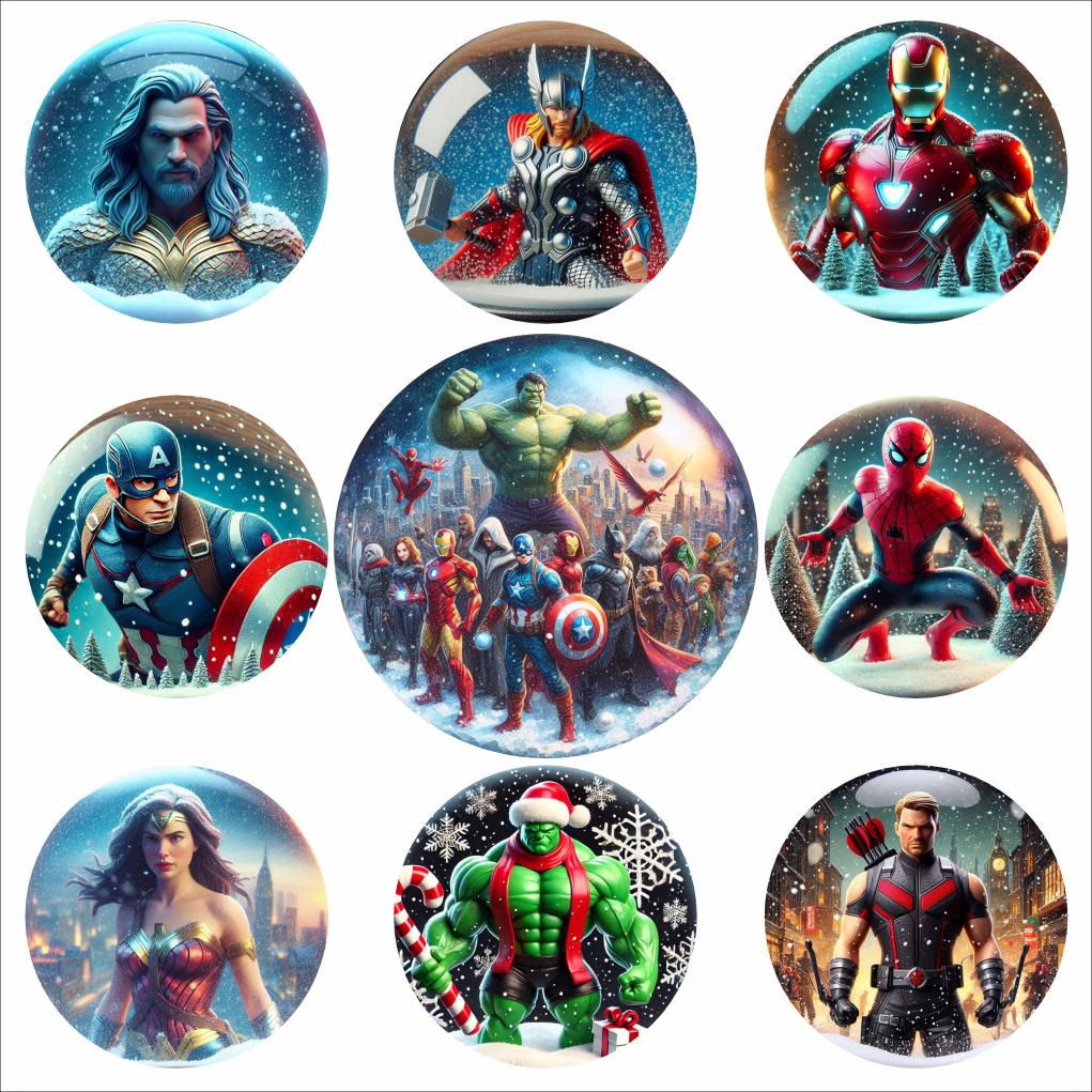 3D Round Christmas Super Heroes Series Ornament Design Xmas Bundles ...