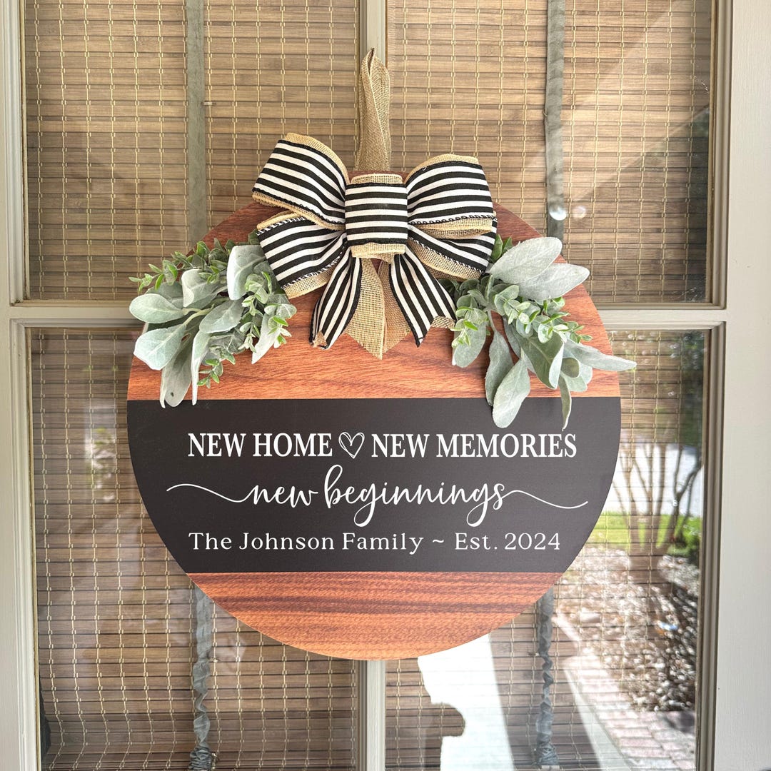Front Door Hanger, Housewarming Gifts, New Home New Memories New Beginnings Sign, Newlywed Door ...