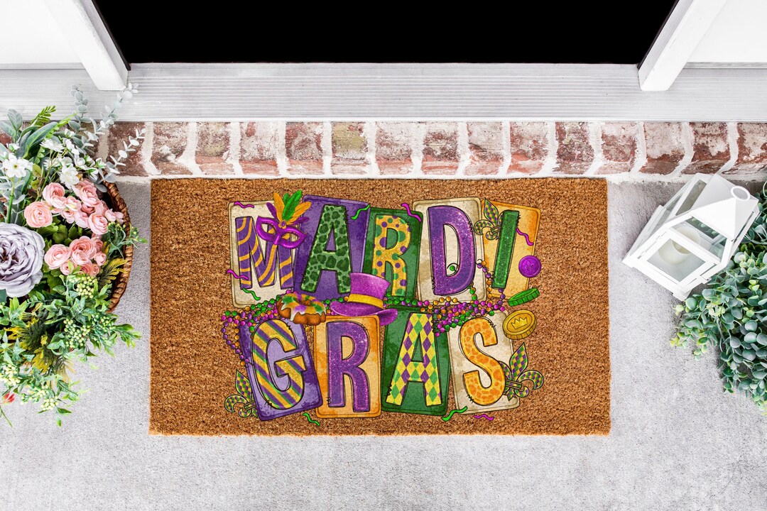 Mardi Gras Decor, Mardi Gras Doormat, New Orleans Doormat, Party Grad ...