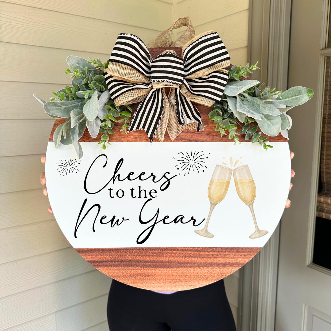 New Year Front Door Decor, Happy New Year Sign, Cheers to the New Year ...