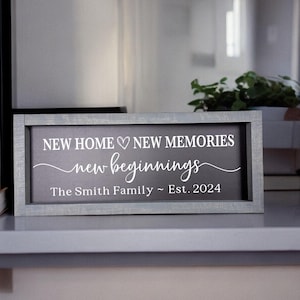 New Home Sign Personalized, New Home New Memories New Beginnings Sign, New Home Gift, Family ...