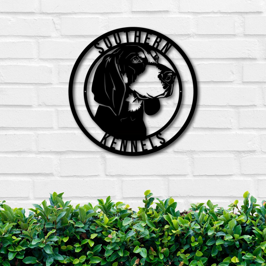 Metal Cur Dog Sign, Metal Hound Dog Sign, Hound Dog Sign, Bluetick ...