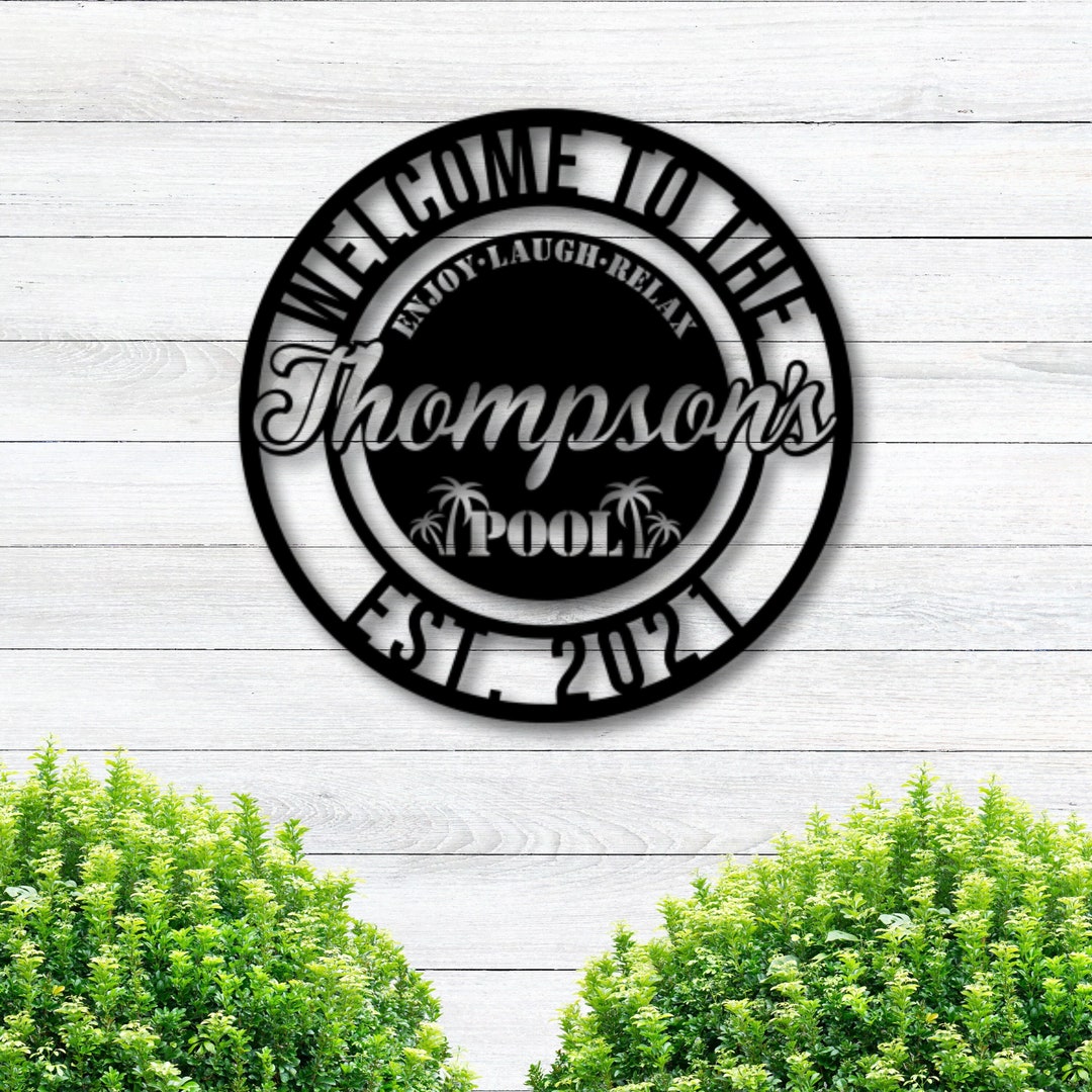 Personalized Metal Poolside Sign; Metal Swimming Pool Sign; Poolhouse ...