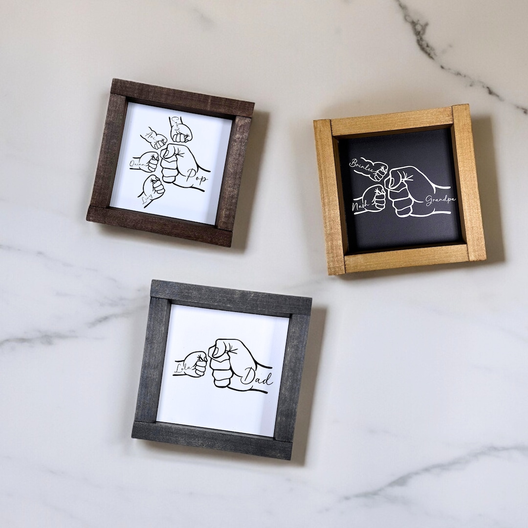 Fist Bump Dad and Kids Framed Wood Sign, Personalized Father's Day Sign ...