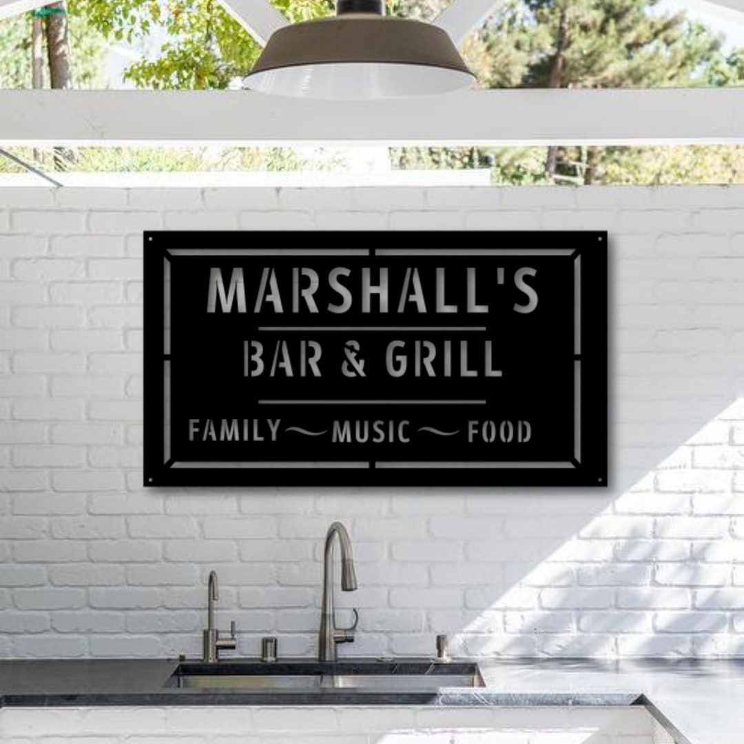 Personalized Metal Family Bar and Grill Sign, Metal Backyard Sign ...