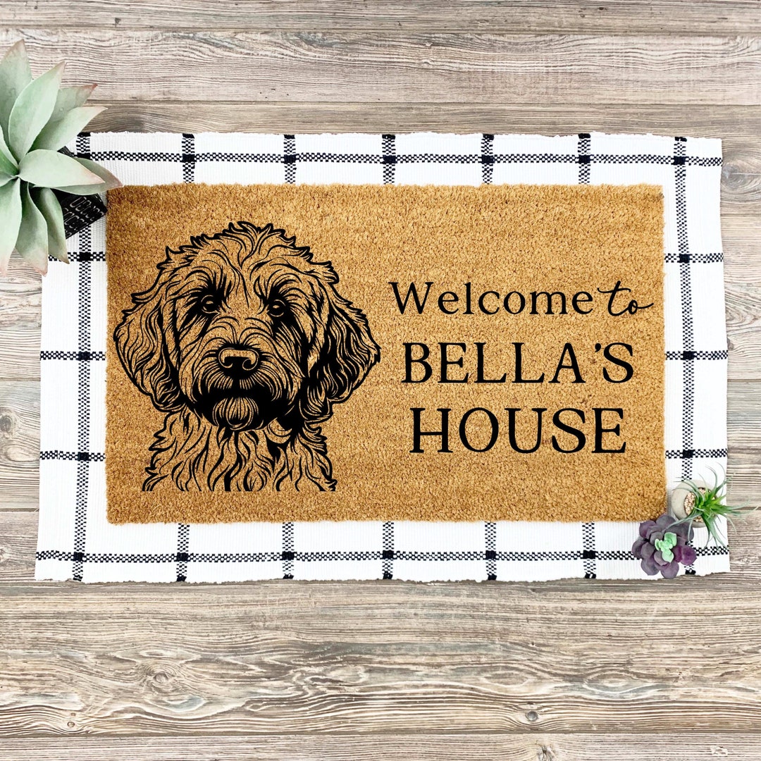 Golden Doodle Doormat, Custom Welcome Goldendoodle Name Doormat, Dog ...