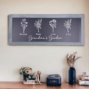 Framed Birth Month Flowers Sign, Grandma's Flower Garden Sign, Gift for ...