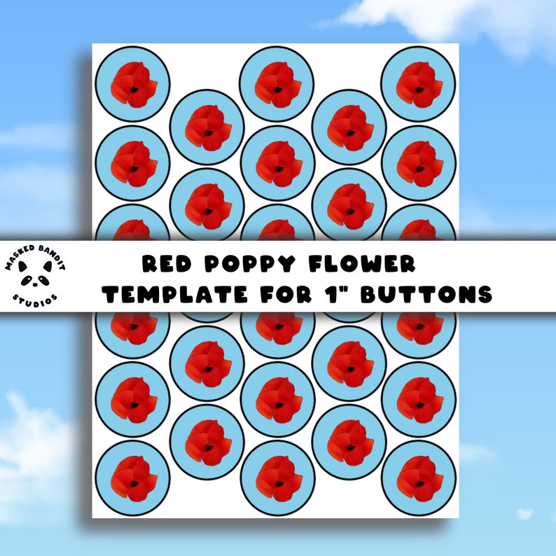 Red Poppy Flower Template for 1" Buttons | Digital Download - Etsy