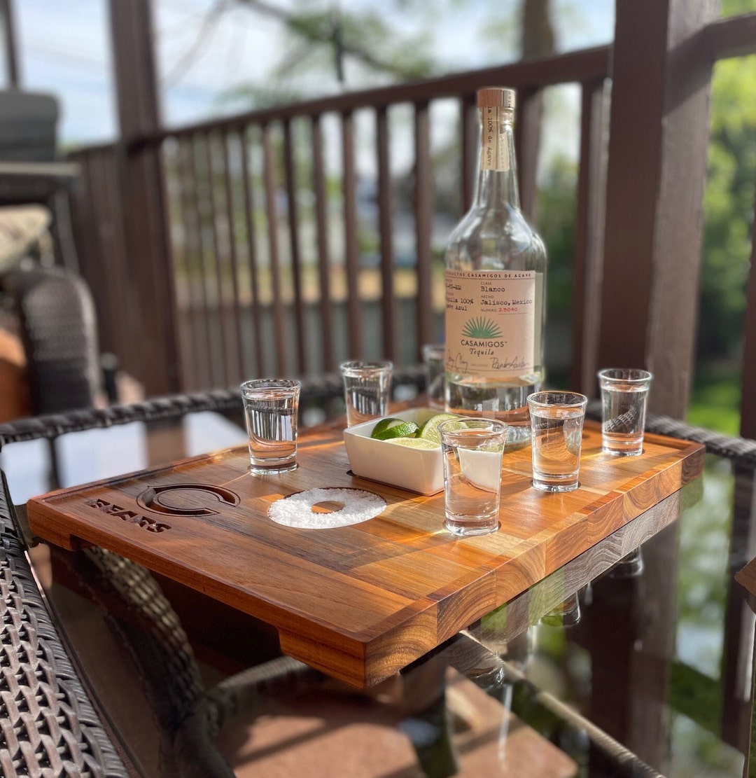 Custom Engraved Teak Tequila Shot Board, Includes 6 Glasses and Lime ...