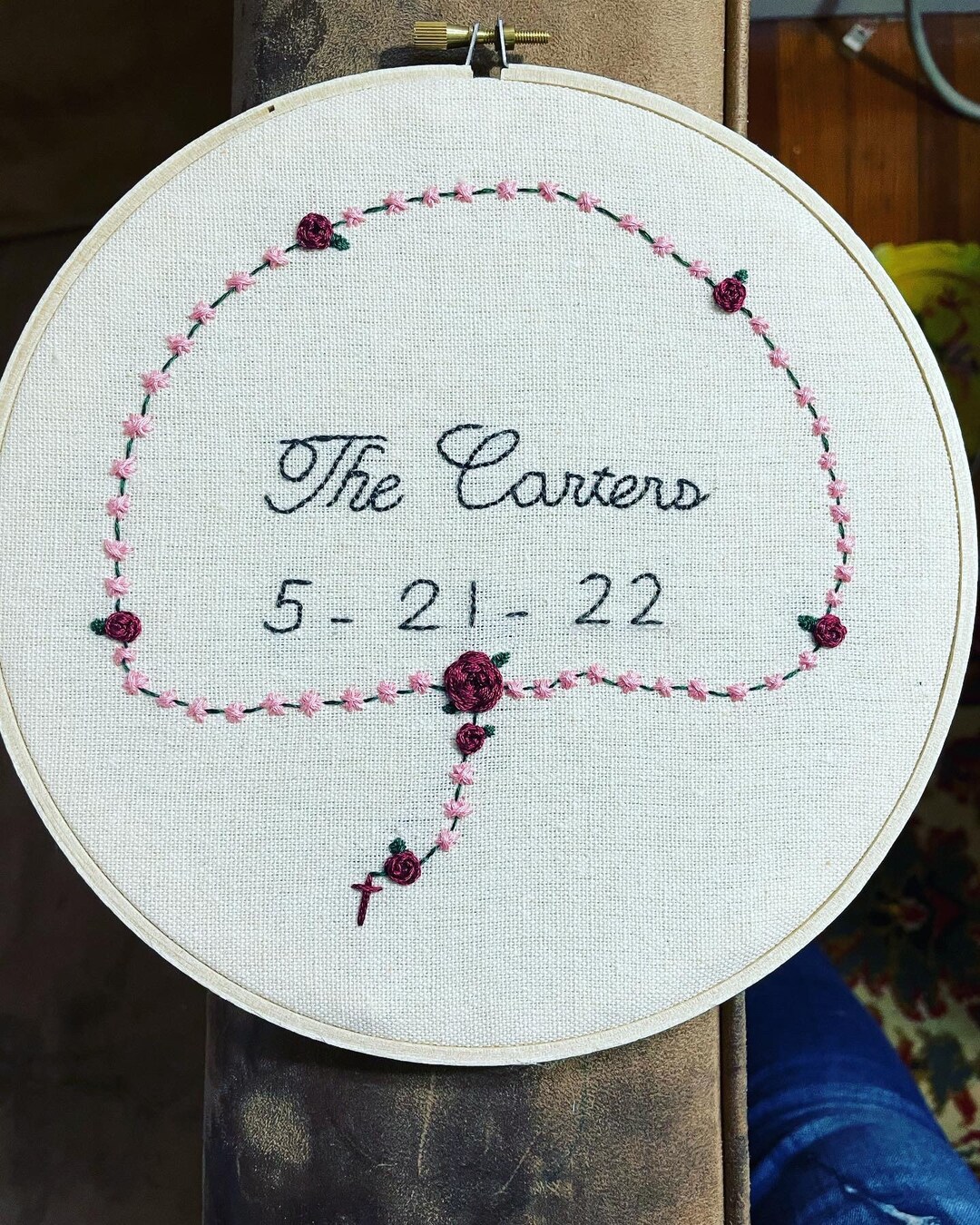 Custom Name Rosary Embroidery Hoop, Wedding Gift, Baby Announcement - Etsy