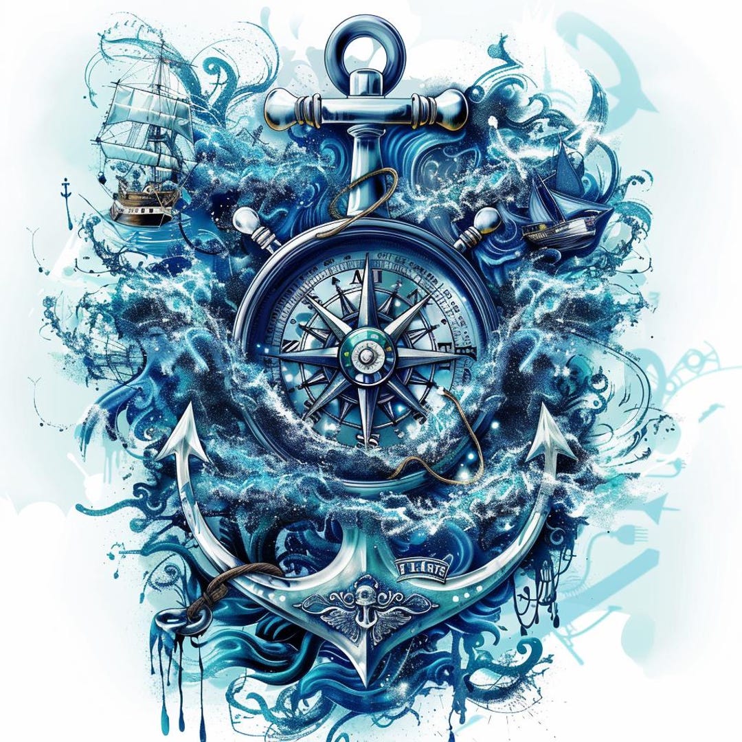 6 Anime Compass With an Anchor, Vector Files, for Laser Cut, Cnc ...