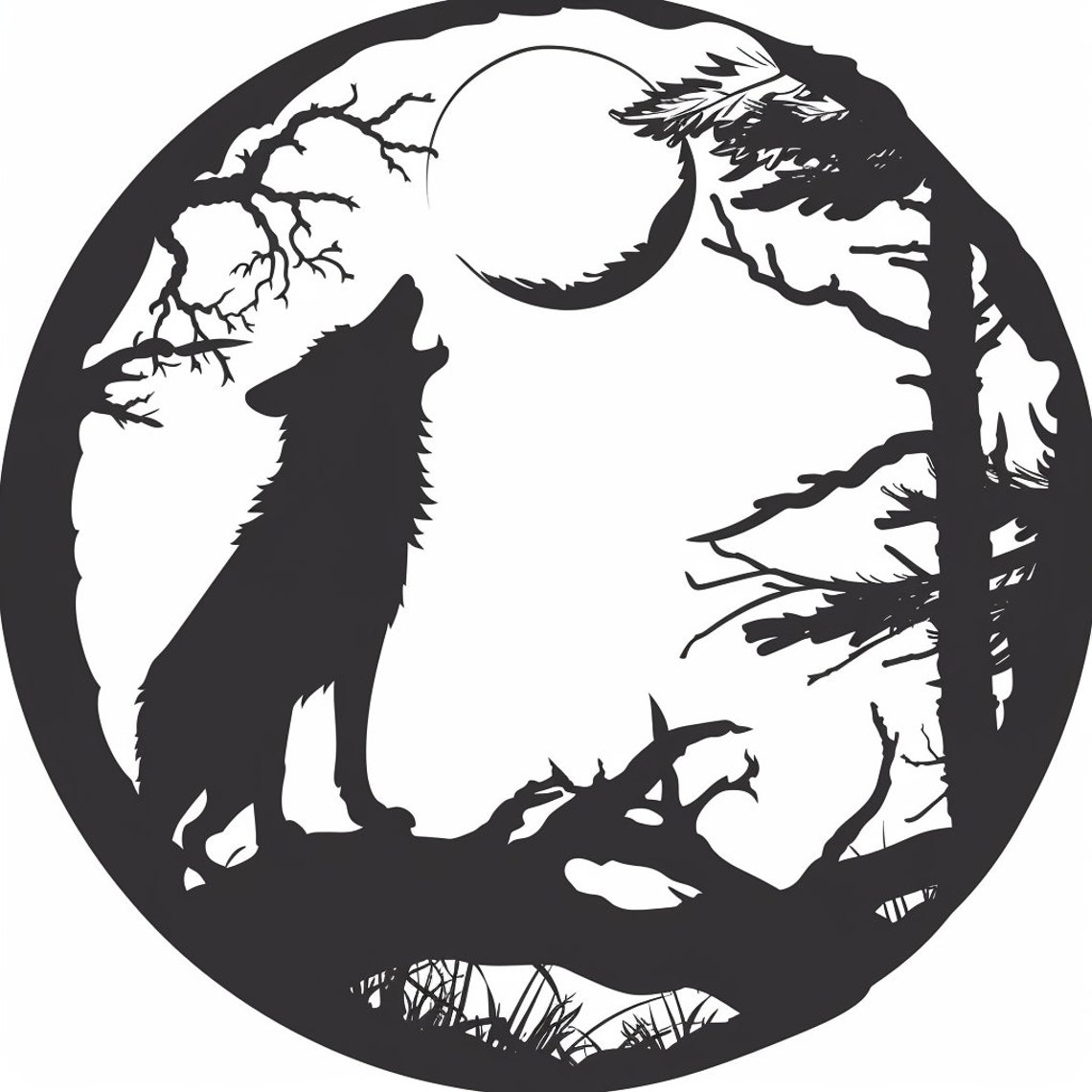 4 Wolf Howling at the Moon, Simple Svg Cut File Design - Etsy