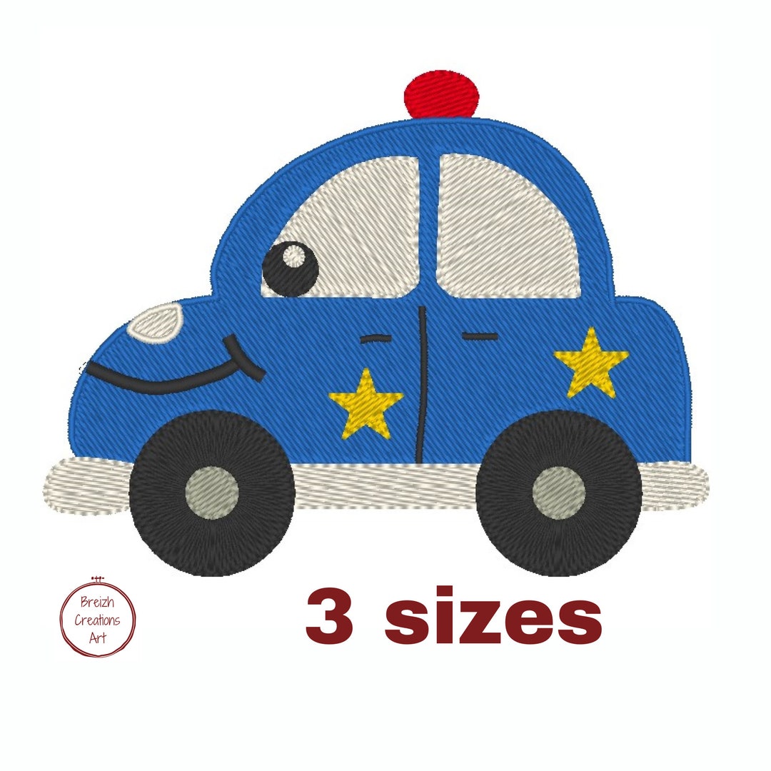 Machine Embroidery Design Car With Flashing Light, Police, Blue Car ...