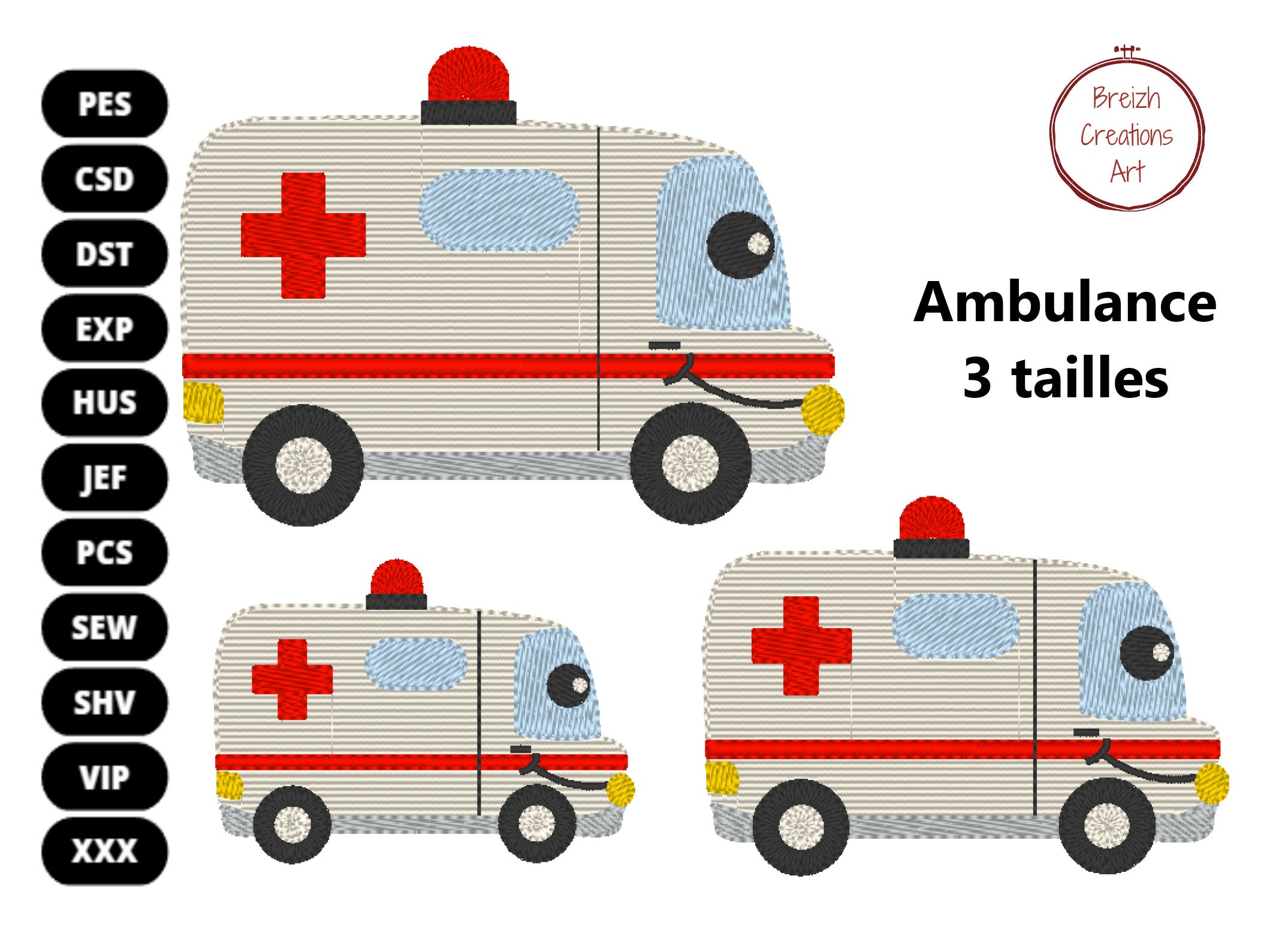 Ambulance Embroidery Pattern, Emergency Health Vehicle, Toy Ambulance ...