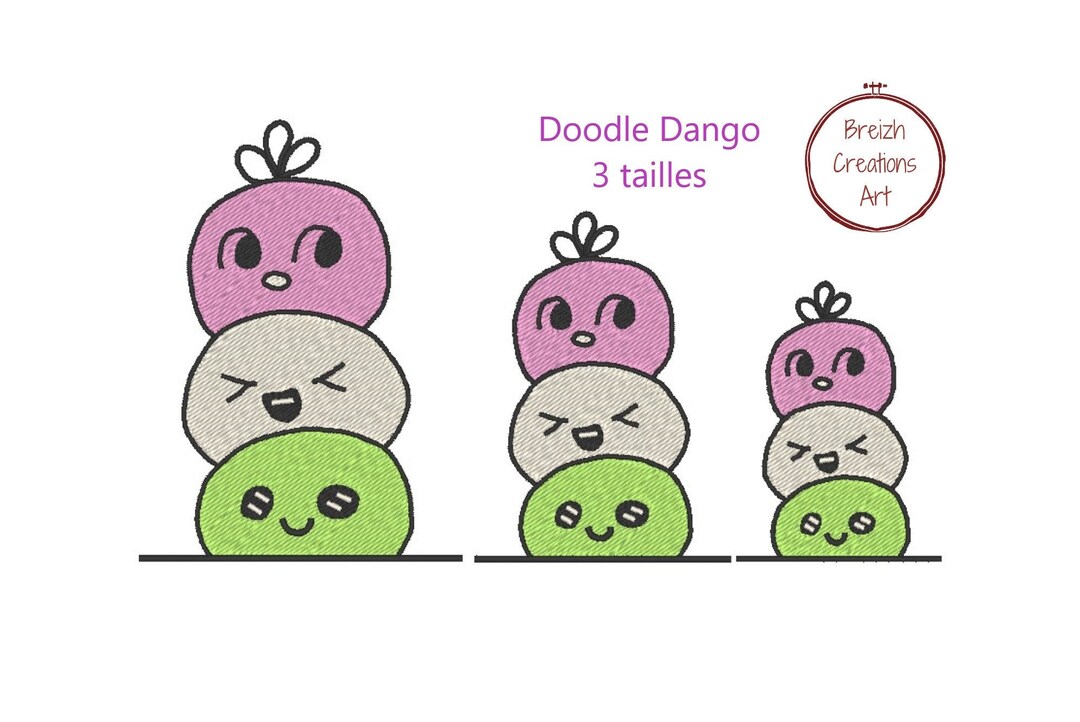 Machine Embroidery Doodle Pattern, Japanese Dango Skewer, Kawaii ...