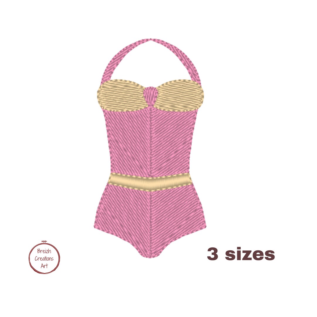 Machine Embroidery Design Pink Women's Retro Swimsuit, Seaside, Summer ...