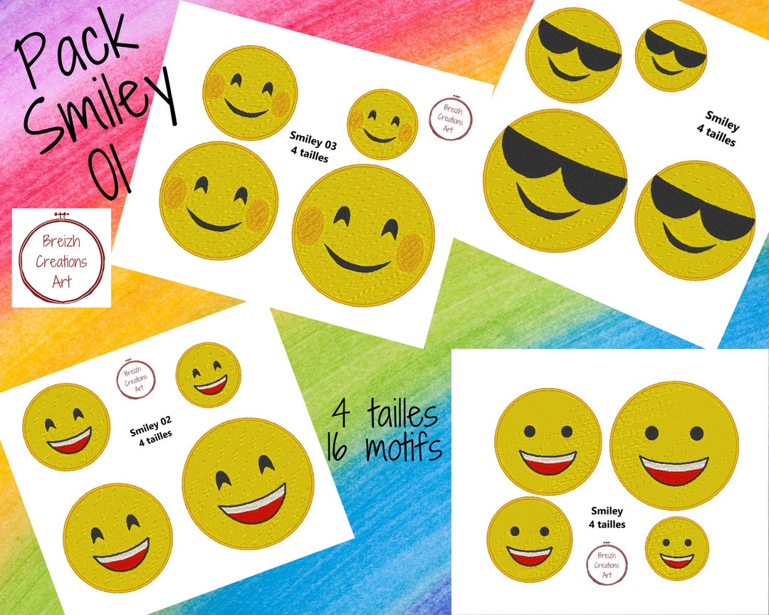 Machine Embroidery Design Pack Emoticon, Emoji, Smiley, Smile, Star ...