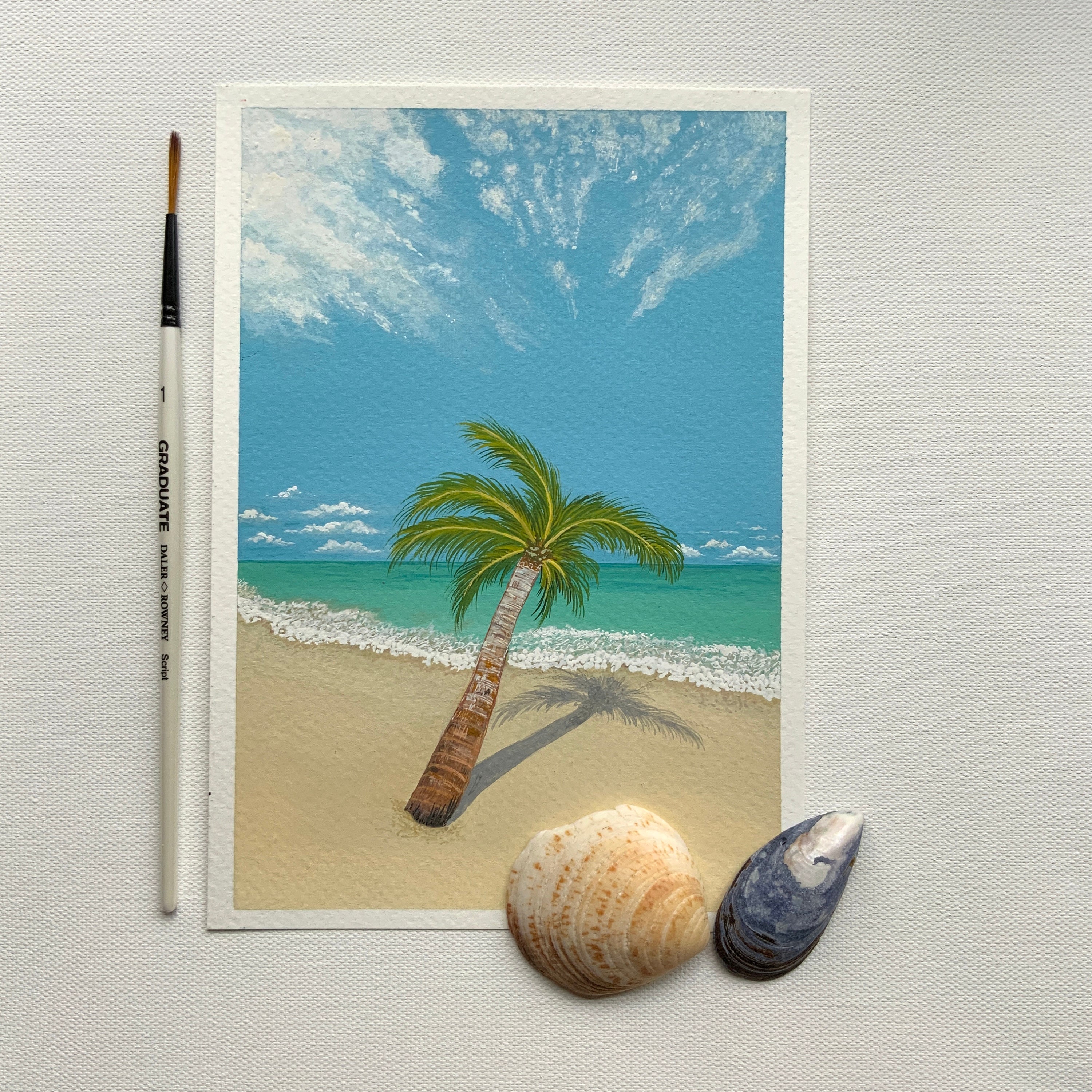 Palm Tree Ocean Painting Original Gouache Painting Original Sunset ...