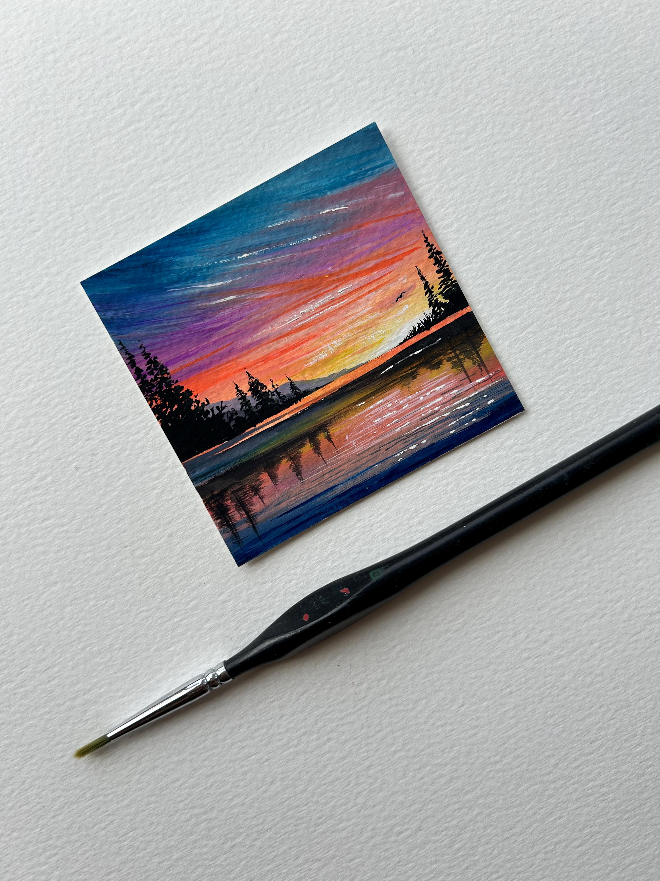 Mini Sunset Art Painting - Mini Paintings - Miniature Art - Mini Canvas ...