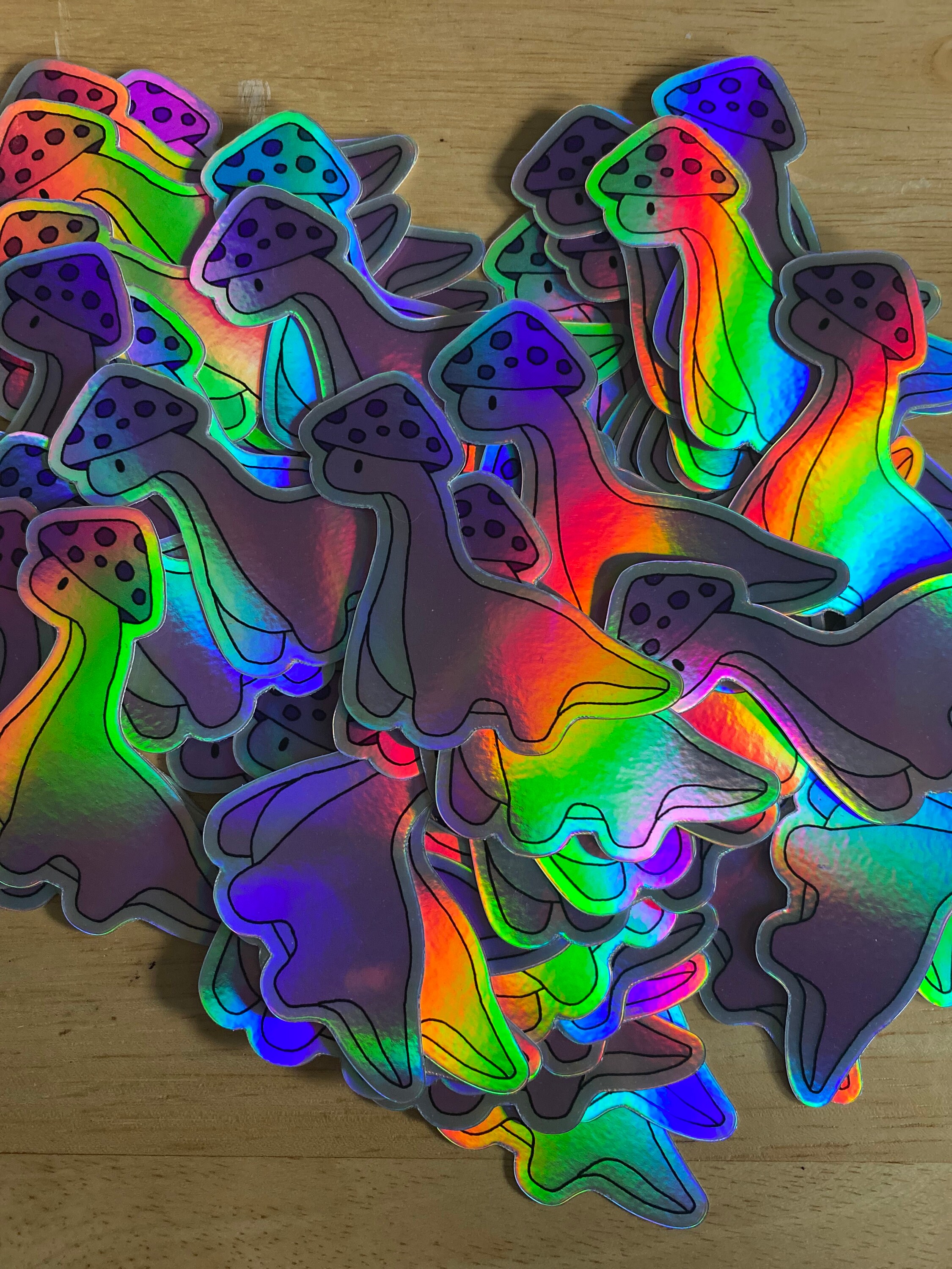 Holographic Dinosaur Sticker, Dinosaur With Mushroom Hat, - Etsy