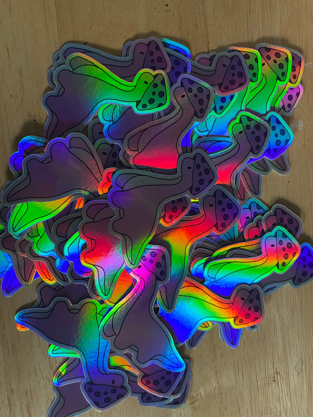 Holographic Dinosaur Sticker, Dinosaur With Mushroom Hat, - Etsy