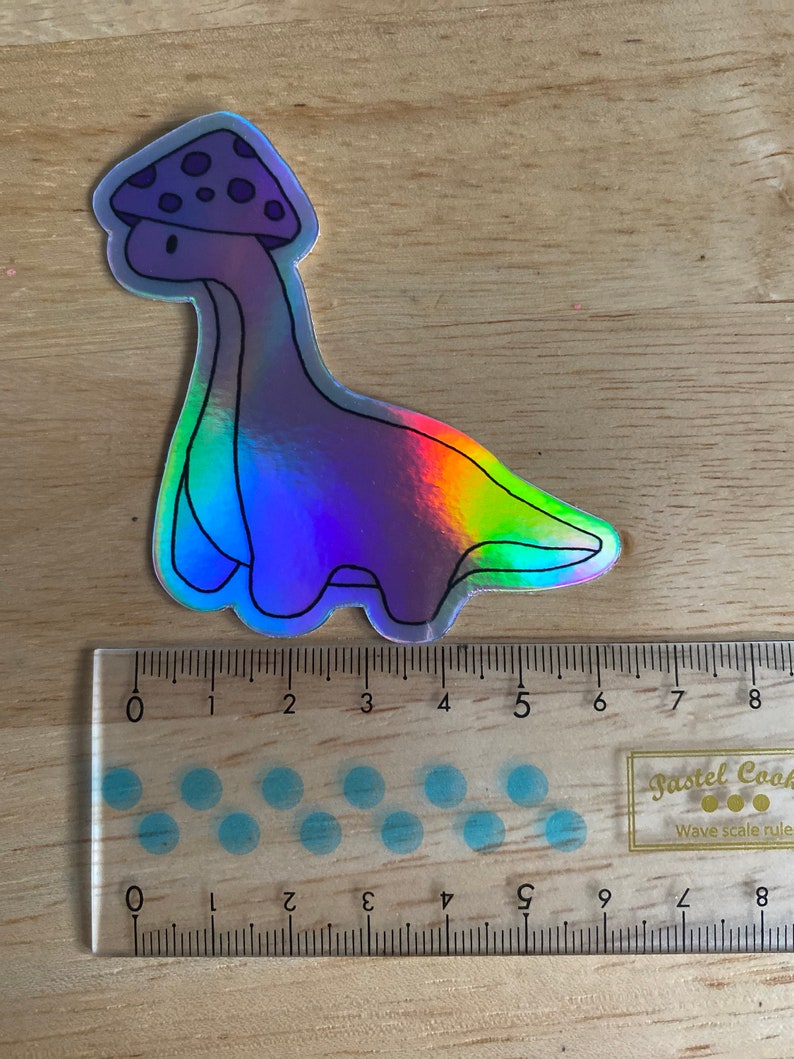 Holographic Dinosaur Sticker, Dinosaur With Mushroom Hat, - Etsy
