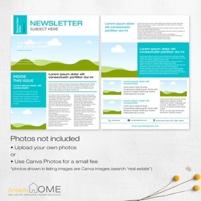 Newsletter Template 2 Page EDITABLE | Real Estate Newsletter | Media ...