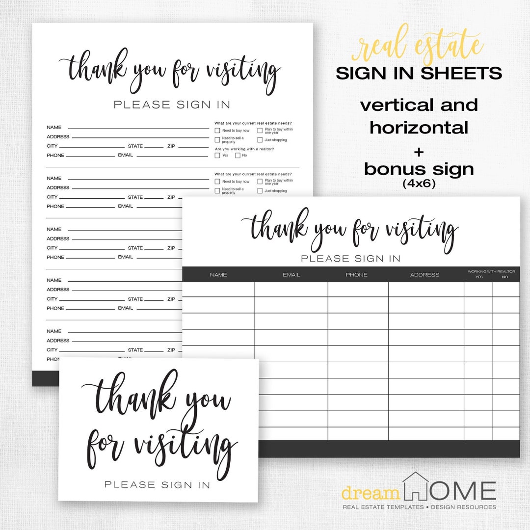 Open House Sign in Sheet - Please Sign in | Open House Signs • PDF ...