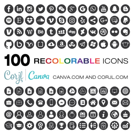 Recolorable Icons for Canva and Corjl Social Media - Etsy